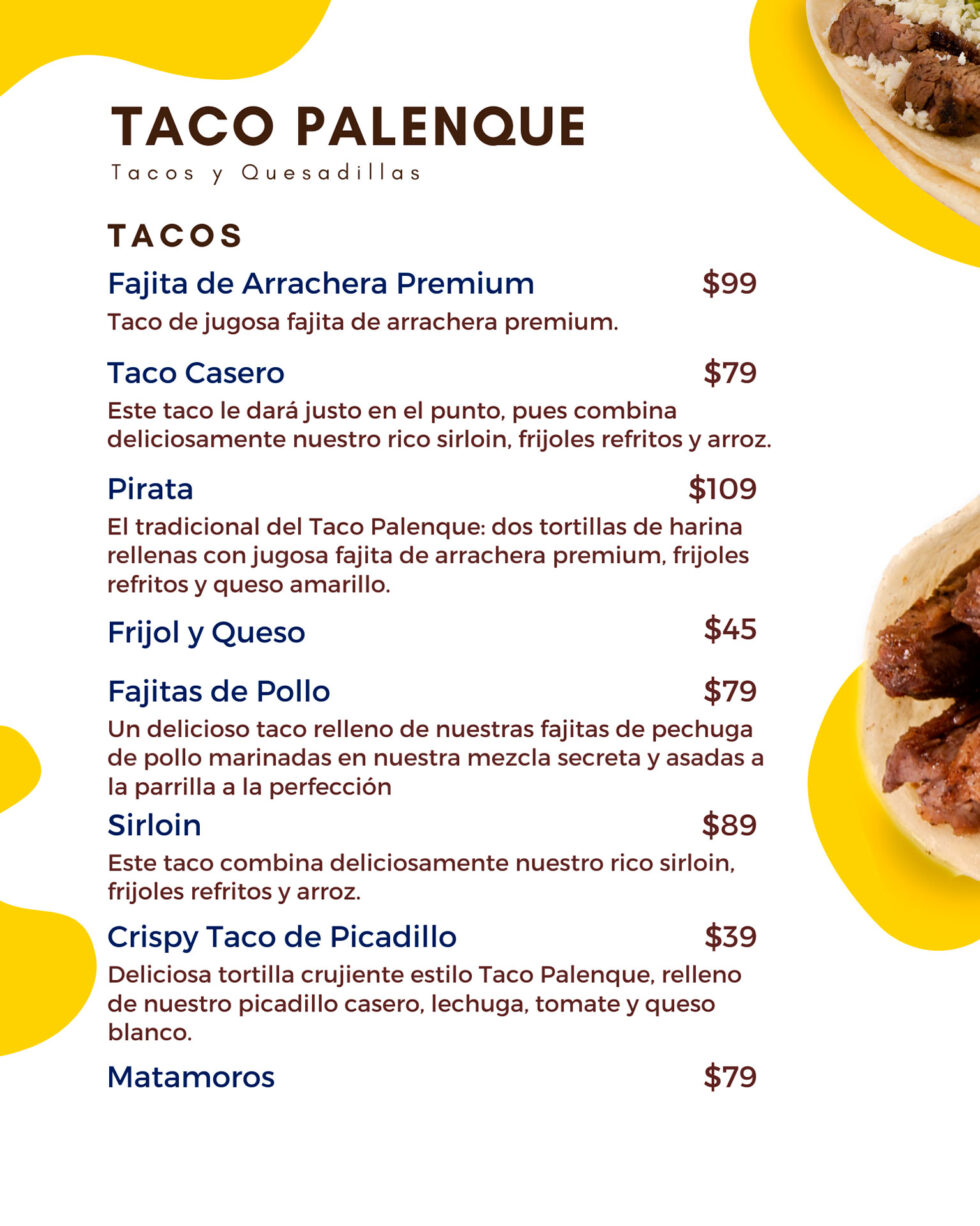 Menú Digital Tacos y Quesadillas | Taco Palenque